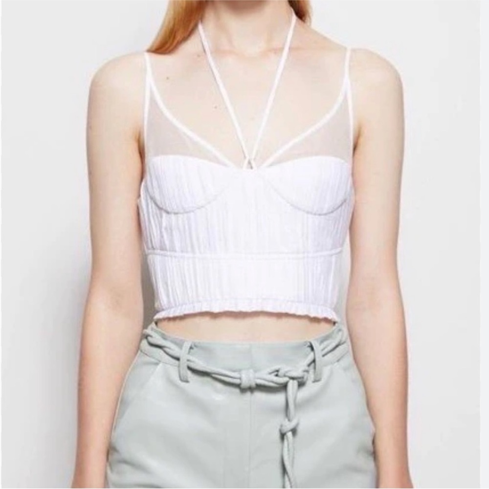 Jonathan Simkhai White Crop Top Mesh Detail Tank - Gem
